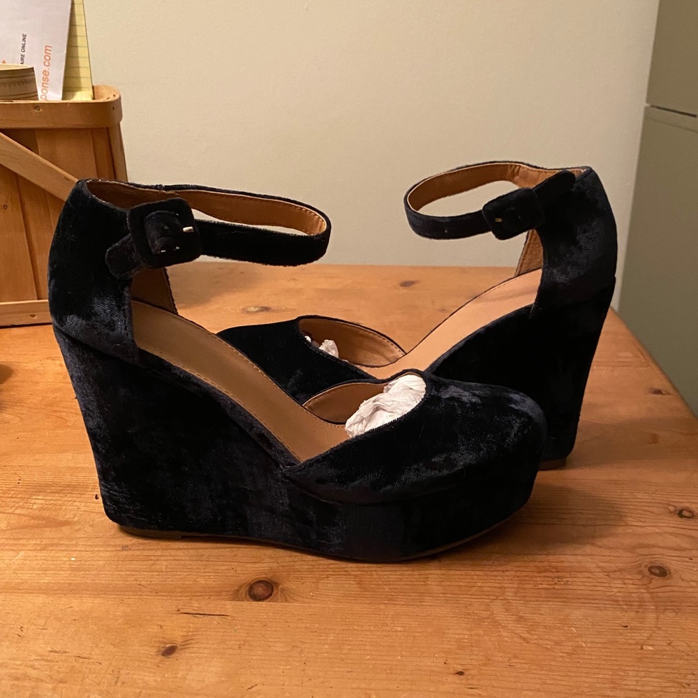 Asos Navy Blue Velvet Platform Wedges - Gem